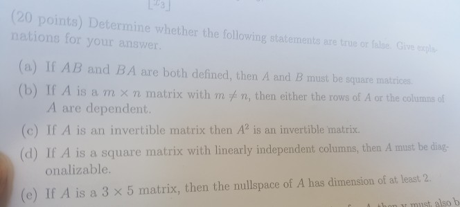 Solved (20 points) Determine whether the following | Chegg.com