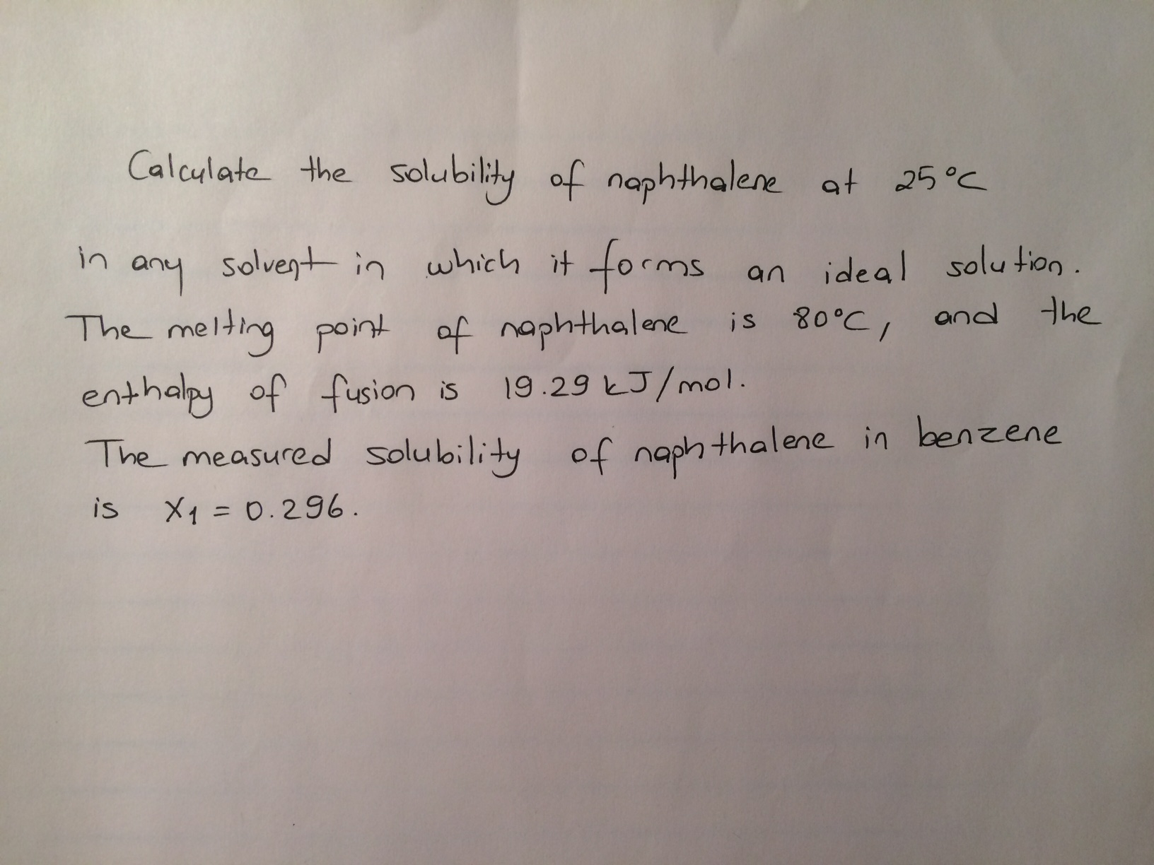 Solved Calculate the solubility of naphthalene at 25 degree | Chegg.com
