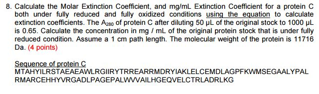 Solved Calculate the Molar Extinction Coefficient, and mg/mL | Chegg.com