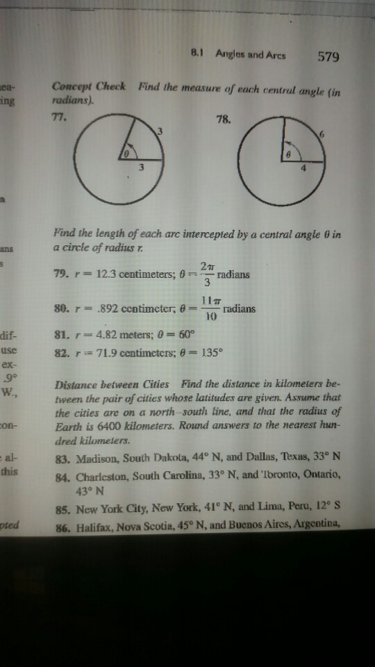 Solved 81 Angles and Arcs 579 Concept Check radians). T. ea- | Chegg.com