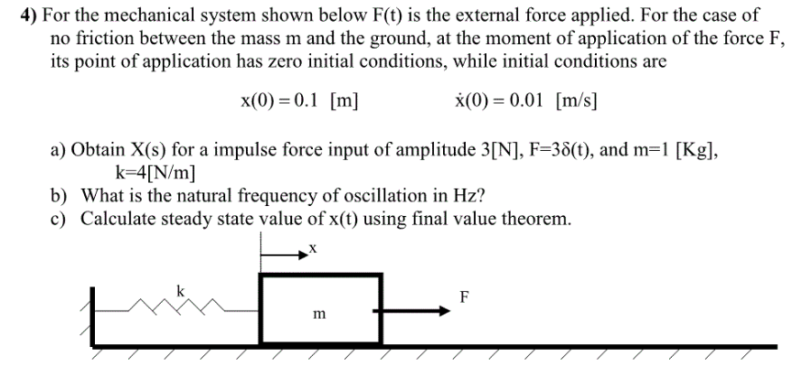 Solved 4) For the mechanical system shown below F(t) is the | Chegg.com