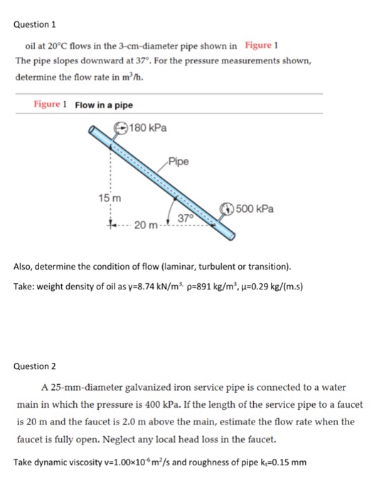 Solved Oil at 20 degree C flows in the 3-cm-diameter pipe | Chegg.com