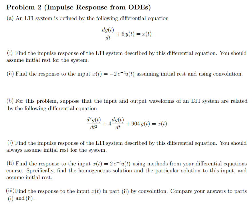 Solved Problem 2 Impulse Response From ODEs a An LTI Chegg
