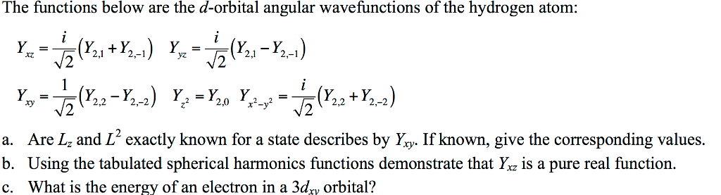 The Functions Below Are The D Orbital Angular Wave