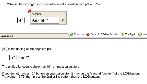 Solved What is the hydrogen ion concentration of a solution | Chegg.com