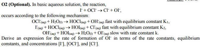 Solved In basic aqueous solution, the reaction, I^- + OCl^- | Chegg.com