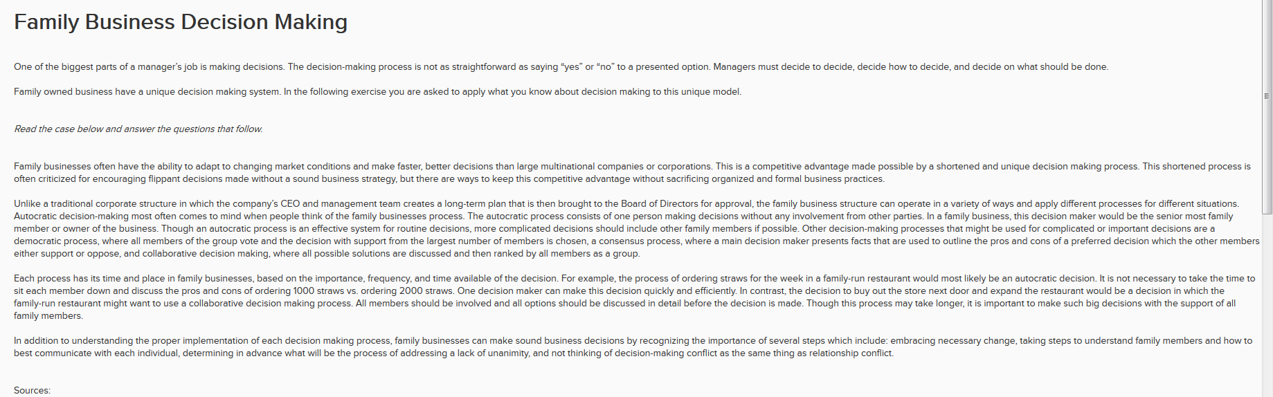 Solved Family Business Decision Making One of the biggest | Chegg.com