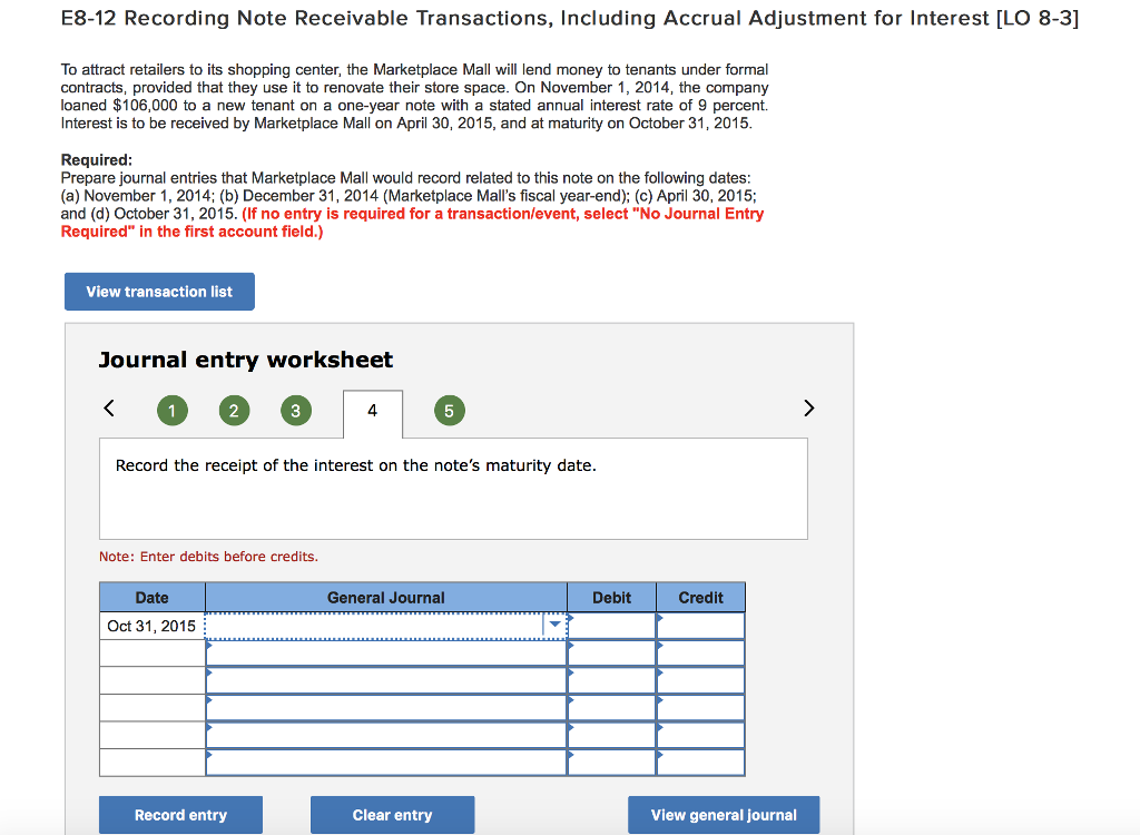 Solved E8-12 Recording Note Receivable Transactions, | Chegg.com