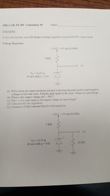 Solved PRE-LAB: EE 492-Laboratory #4 Name: In this lab | Chegg.com
