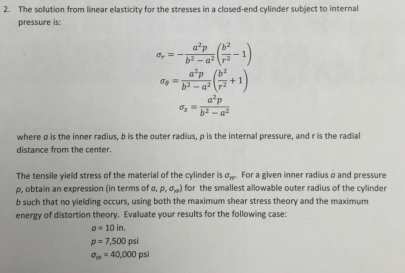 Solved The solution from linear elasticity for the stresses | Chegg.com