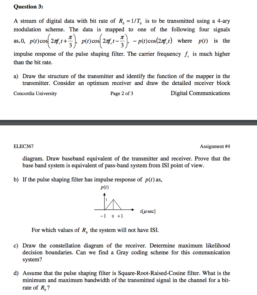 Question 3: A stream of digital data with bit rate of | Chegg.com