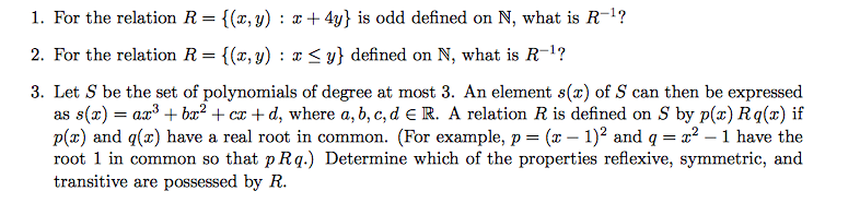 Solved 1. For the relation R = {(x, y) : x + 4y} is odd | Chegg.com