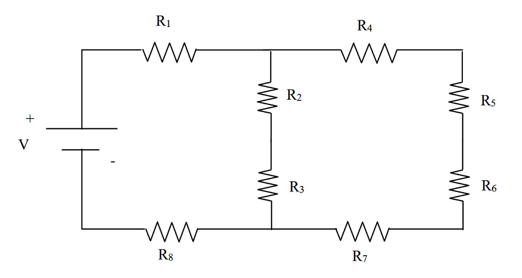 Solved In the following circuit, V = 57 volts, R1 = 8.6 | Chegg.com