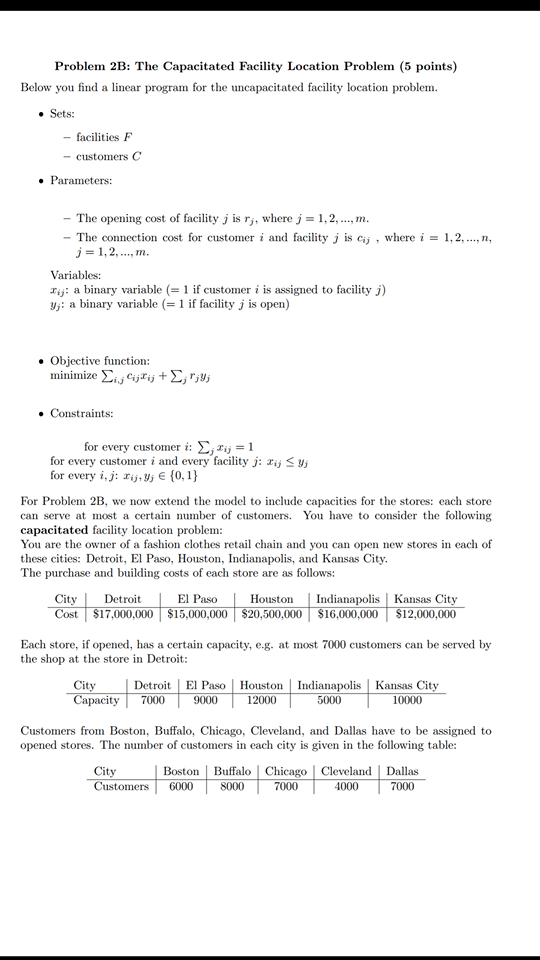 Problem 2B: The Capacitated Facility Location Problem | Chegg.com