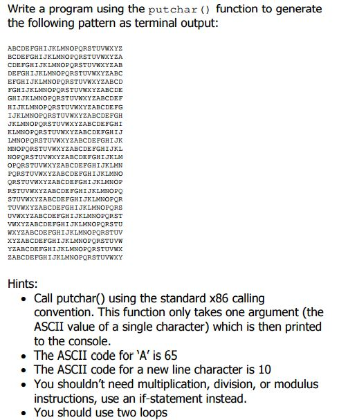 Solved Write a program using the putchar () function to | Chegg.com