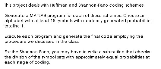 Solved This project deals with Huffman and Shannon-Fano | Chegg.com