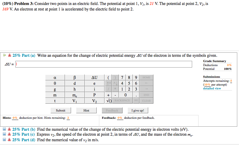 Solved (10%) Problem 3: Consider two points in an electric | Chegg.com