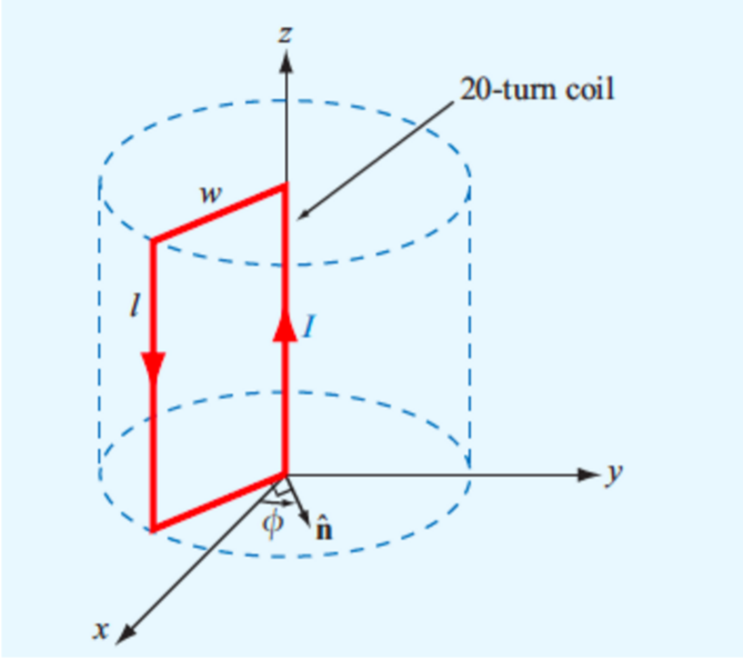 Solved A 20-turn rectangular coil with sides l = 30 cm ad w | Chegg.com