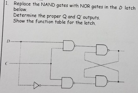 Solved Replace the NaND gates with NOR gates in the D latch | Chegg.com