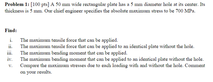 Solved Problem 1: [100 pts] A 50 mm wide rectangular plate | Chegg.com