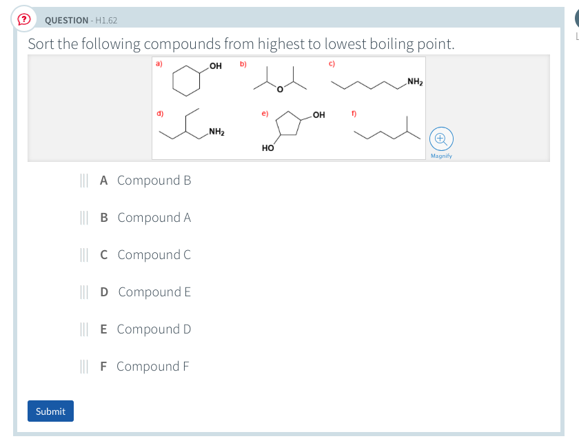 Solved Sort the following compounds from highest to lowest | Chegg.com