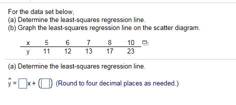 Solved For the data set below, Determine the least-squares | Chegg.com