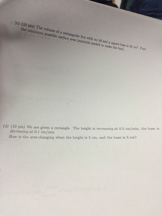 Solved The volume of a rectangular box with no lid and a | Chegg.com