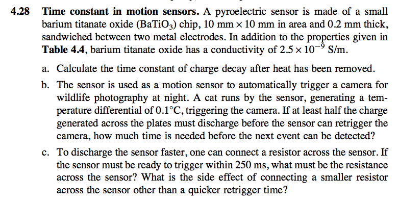 Solved 4.28 Time constant in motion sensors. A pyroelectric | Chegg.com