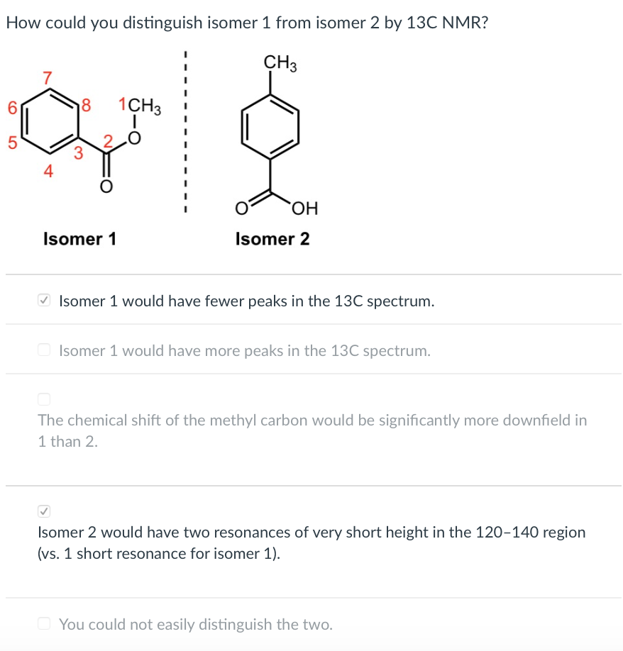 Solved How could you distinguish isomer 1 from isomer 2 by | Chegg.com