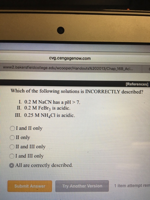 Solved Which of the following solutions ins INCORRECTLY | Chegg.com