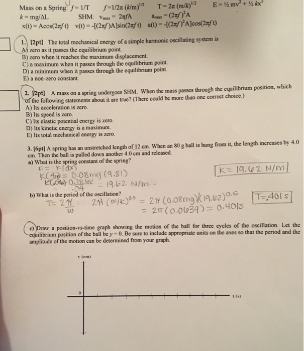 Solved The total mechanical energy of a simple harmonic | Chegg.com