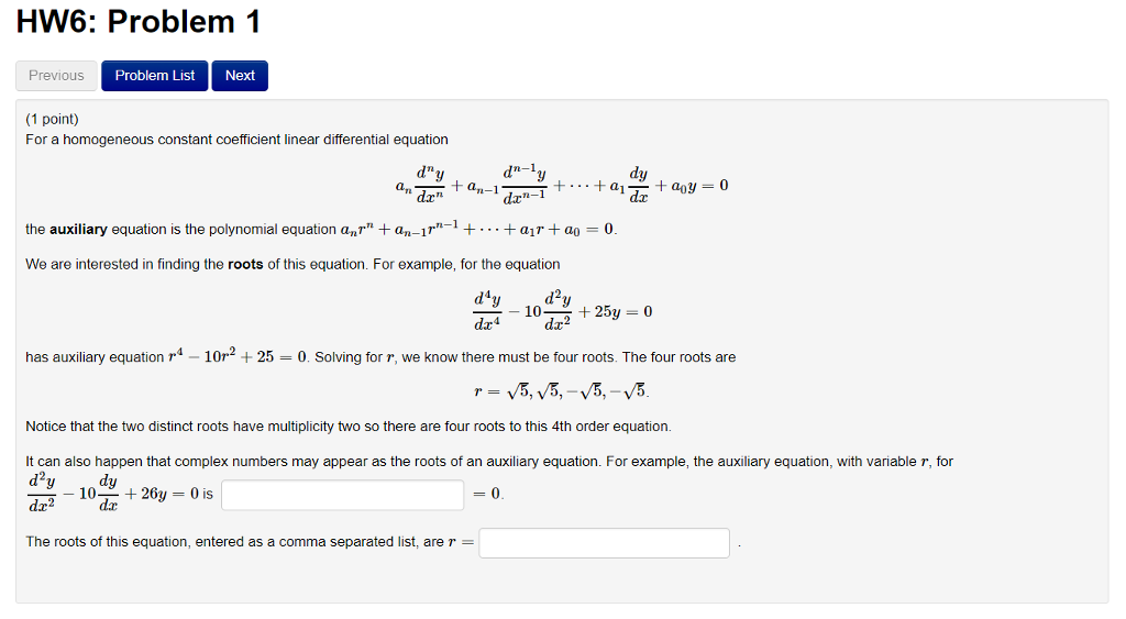 Solved HW6: Problem 1 Previous Problem List Next (1 point) | Chegg.com
