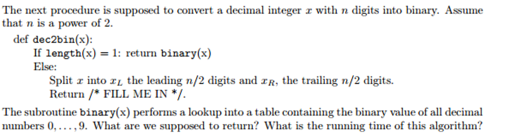 Solved (20 points) Decimal to Binary Recall that in class we | Chegg.com