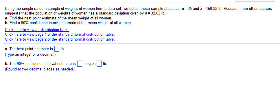 Solved Using the simple random sample of weights of women | Chegg.com