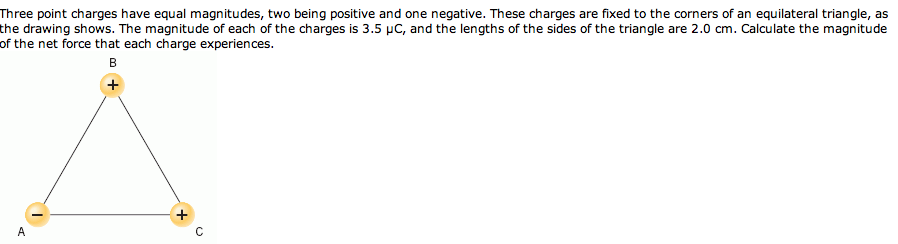 Solved Three point charges have equal magnitudes, two being | Chegg.com