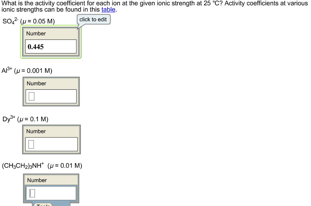 Solved What is the activity coefficient for each ion at the | Chegg.com