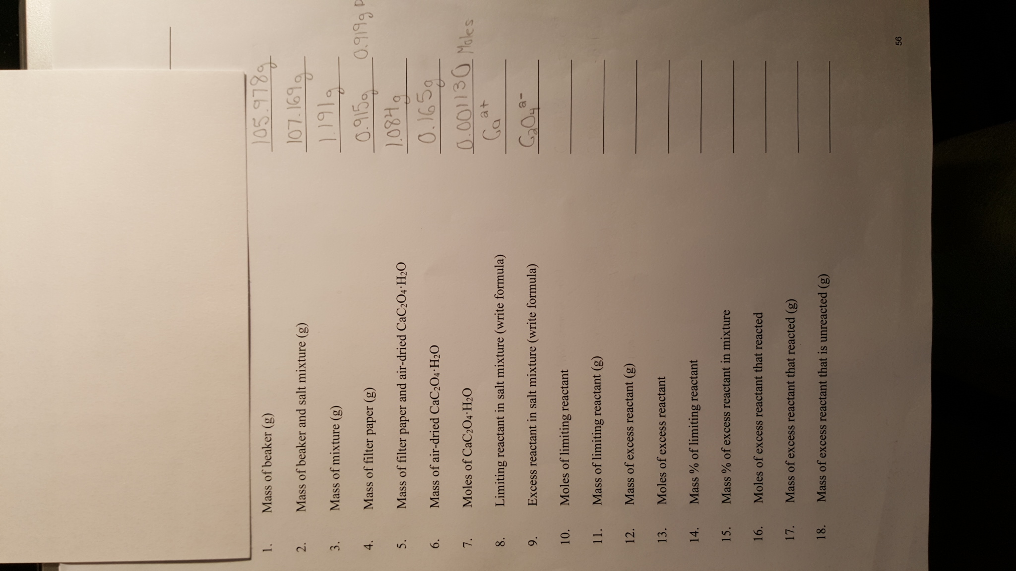 Solved CaCl2*2H2O + K2C2O4*H2O limiting reactant experiment. | Chegg.com