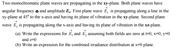 Solved Two monochromatic plane waves are propagating in the | Chegg.com