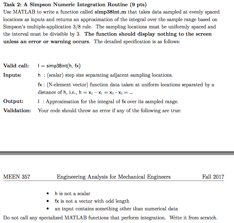 Solved Task 2: A Simpson Numeric Integration Routine (9 pts) | Chegg.com