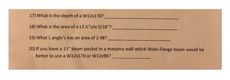 Solved 17) What is the depth of a W12x170? 18) What is the | Chegg.com