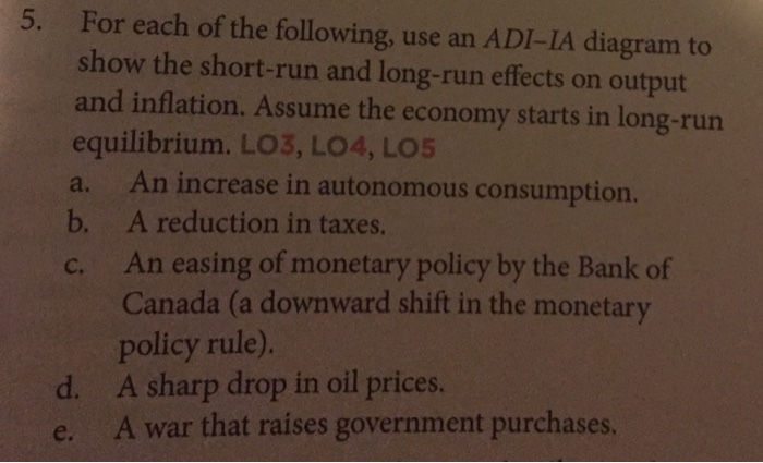 Solved For each of the following, use an ADI-IA diagram to | Chegg.com