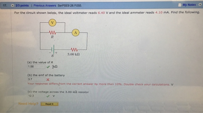 Solved For the circuit shown below, the ideal voltmeter | Chegg.com