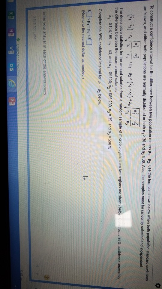 Solved the difference between two population means ? 1-u2, | Chegg.com