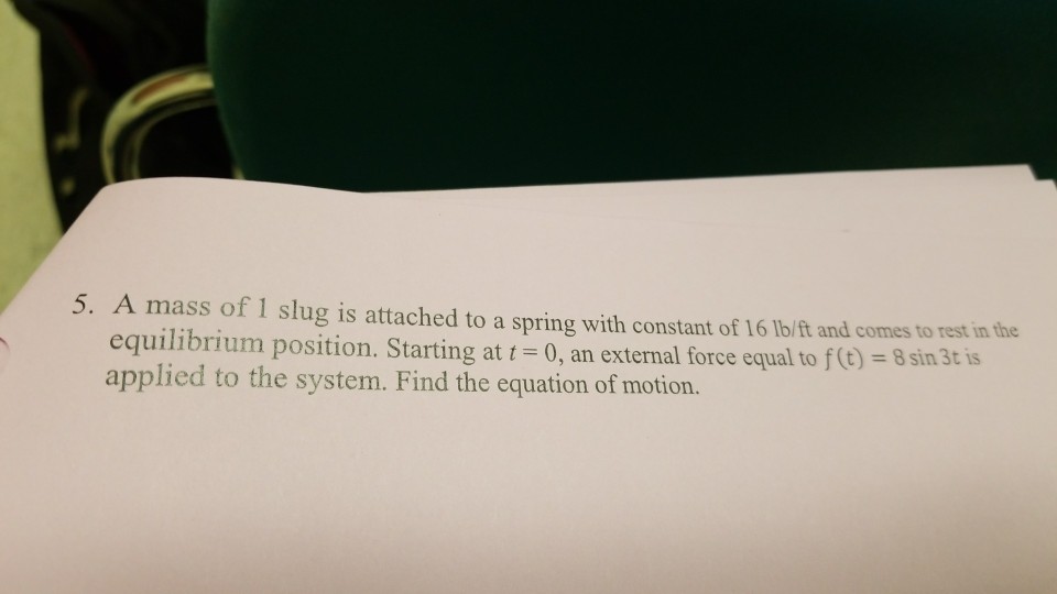 Solved A mass of 1 slug is attached to a spring with | Chegg.com