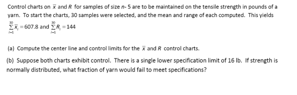 Solved Control charts on x and R for samples of size n- 5 | Chegg.com