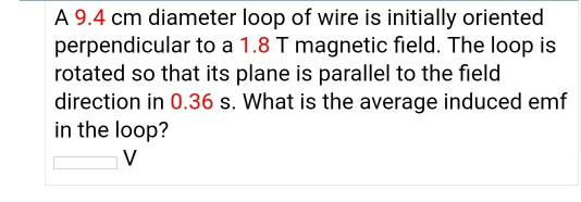 Solved A 9.4 cm diameter loop of wire is initially oriented | Chegg.com