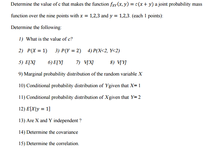 Solved Determine the value of c that makes the function | Chegg.com