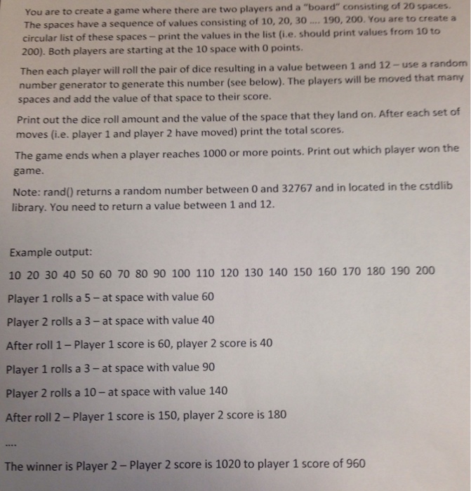 Solved You are to create a game where there are two players | Chegg.com