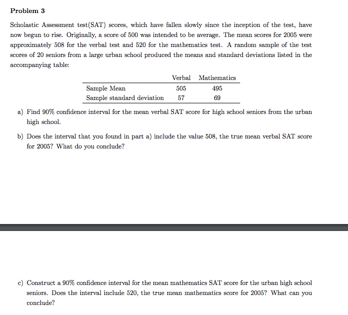 Solved Scholastic Assessment test(SAT) scores, which have | Chegg.com