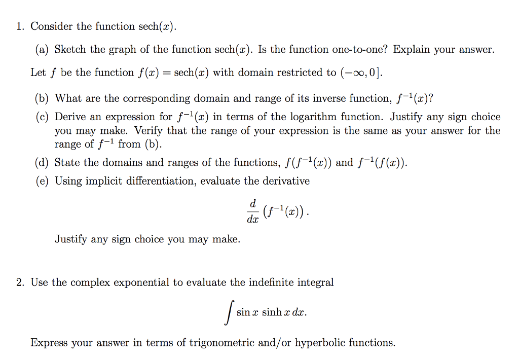Solved 1. Consider the function sech?ea) (a) Sketch the | Chegg.com